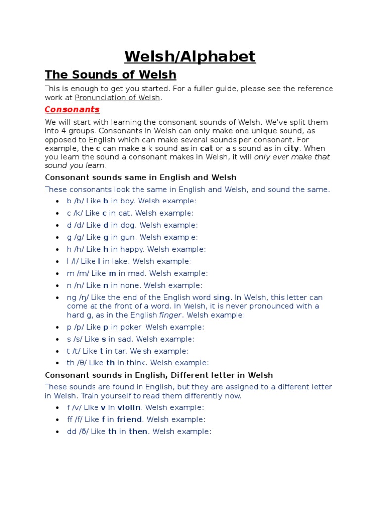 Welsh/Alphabet: The Sounds of Welsh | Download Free PDF | Consonant ...