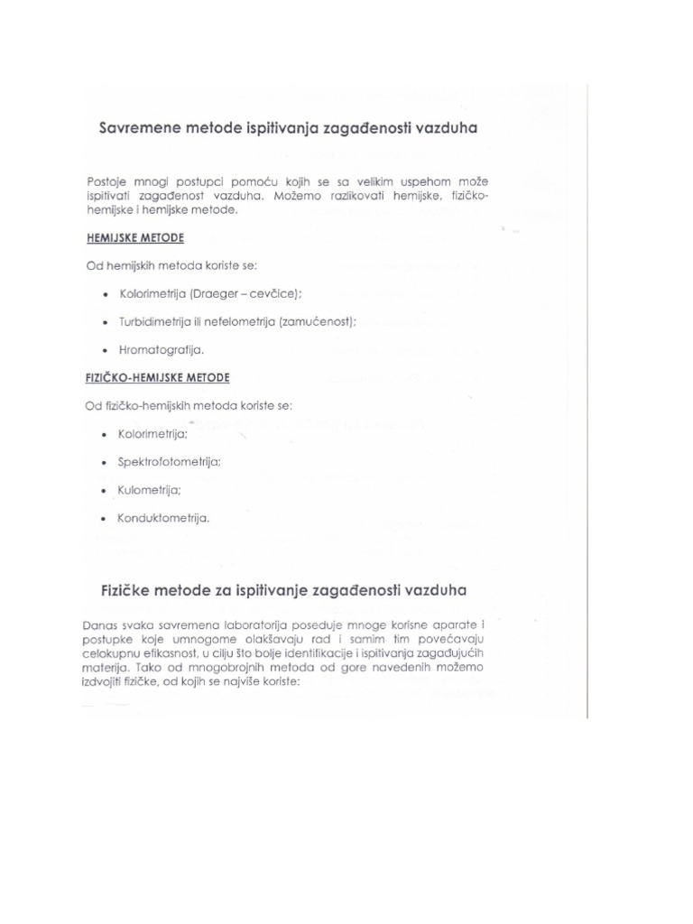 Savremene Metode Ispitivanja Zagadjenja Vazduha (Ucionica - RS) | PDF