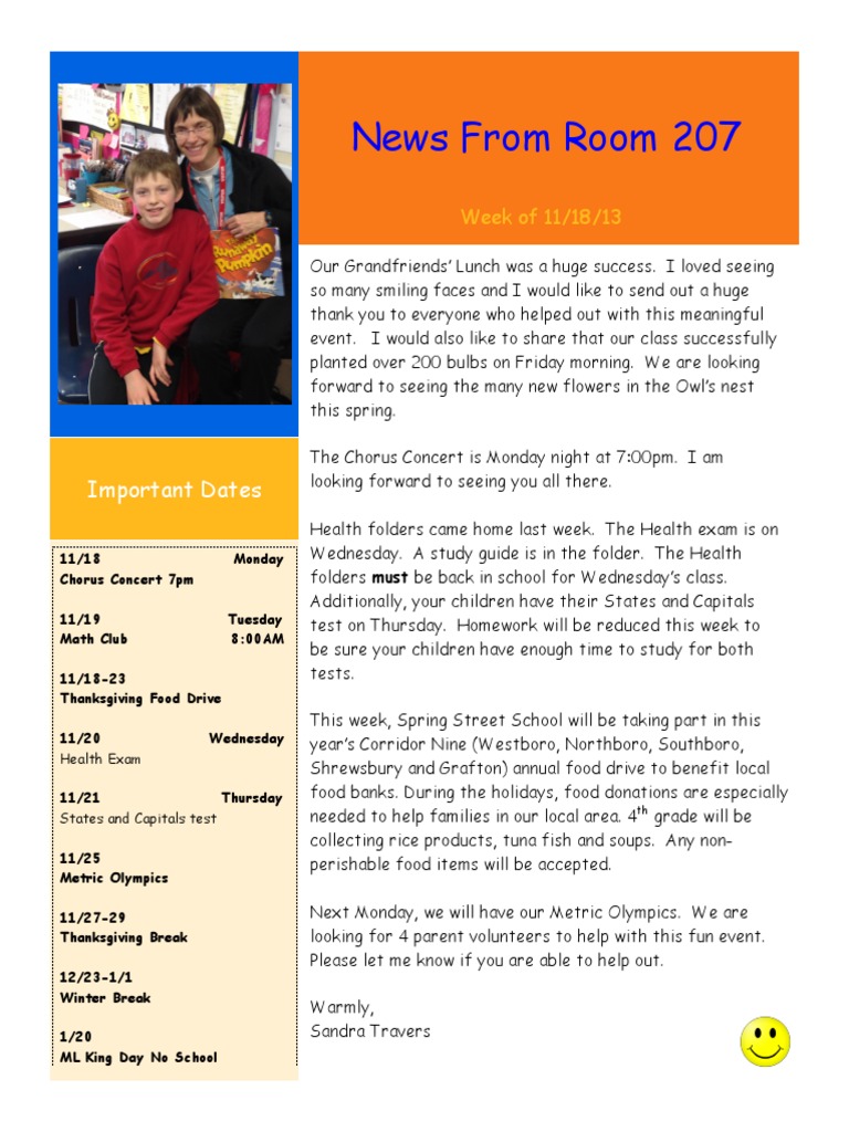 News From Room 207: Important Dates | PDF | Foods