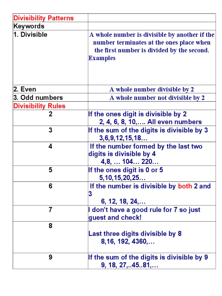 Keywords 1. Divisible: Divisibility Patterns | PDF