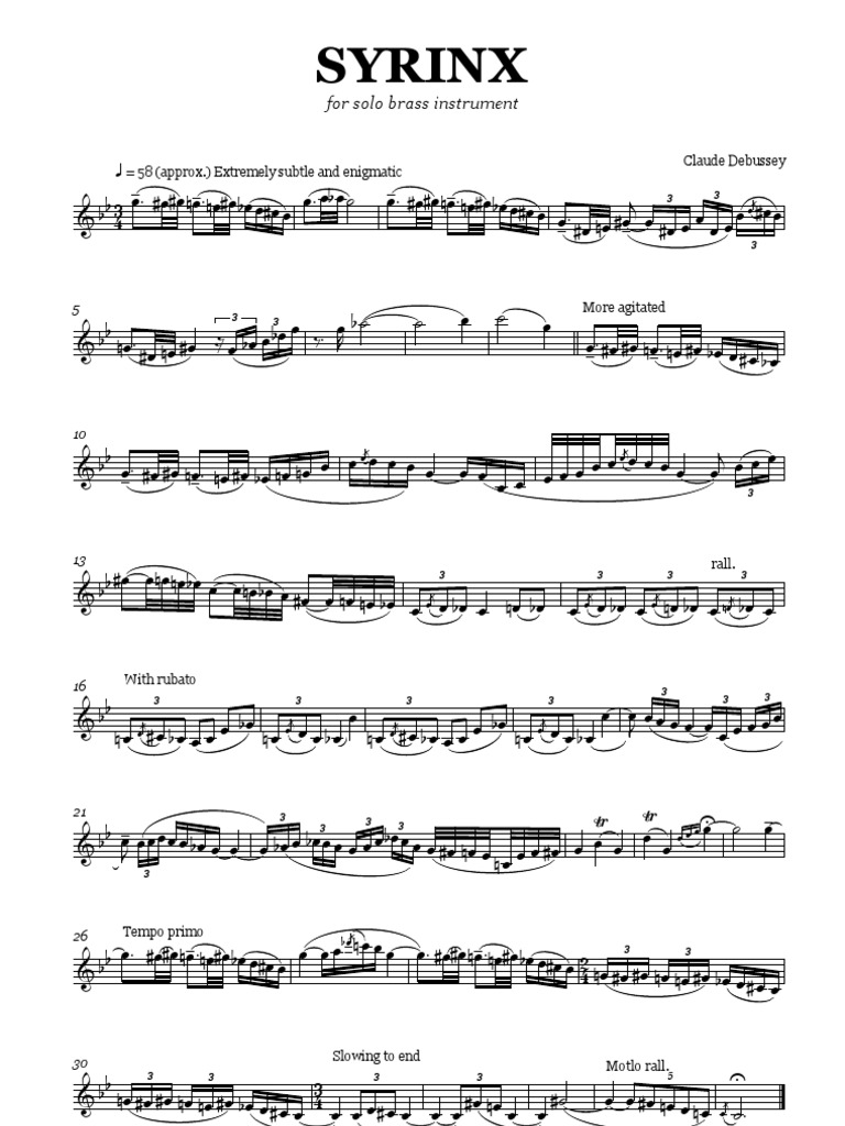 Syrinx For Solo Brass Instrument (Treble Clef) | PDF | Music Technology ...