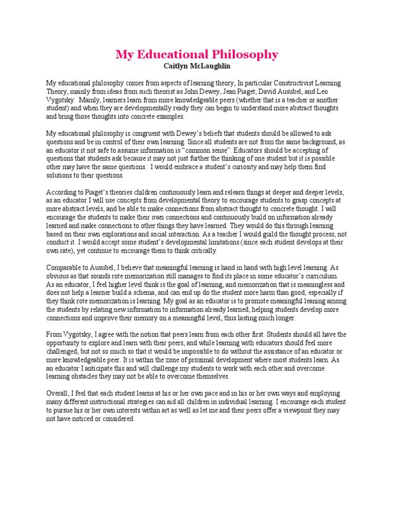 My Educational Philosophy-1 | PDF | Learning Theory (Education ...