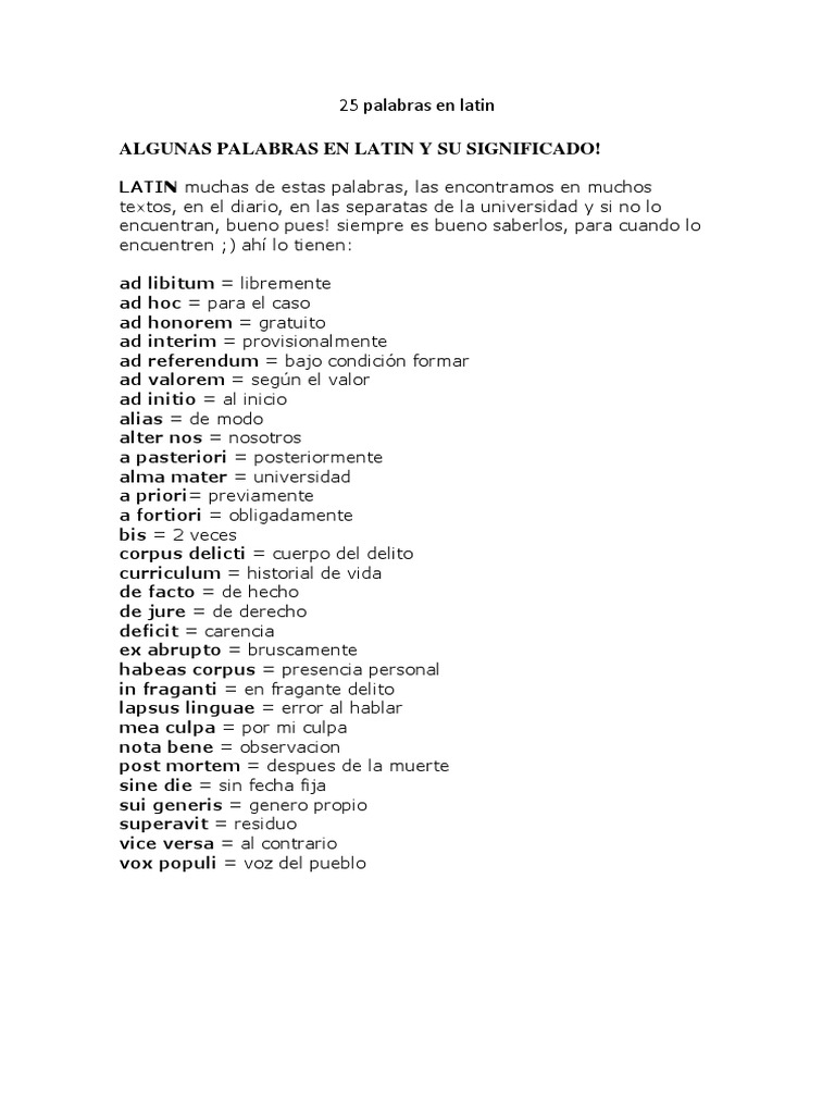 25 Palabras en Latín y Significado | PDF | Ciencias sociales | Estudios ...