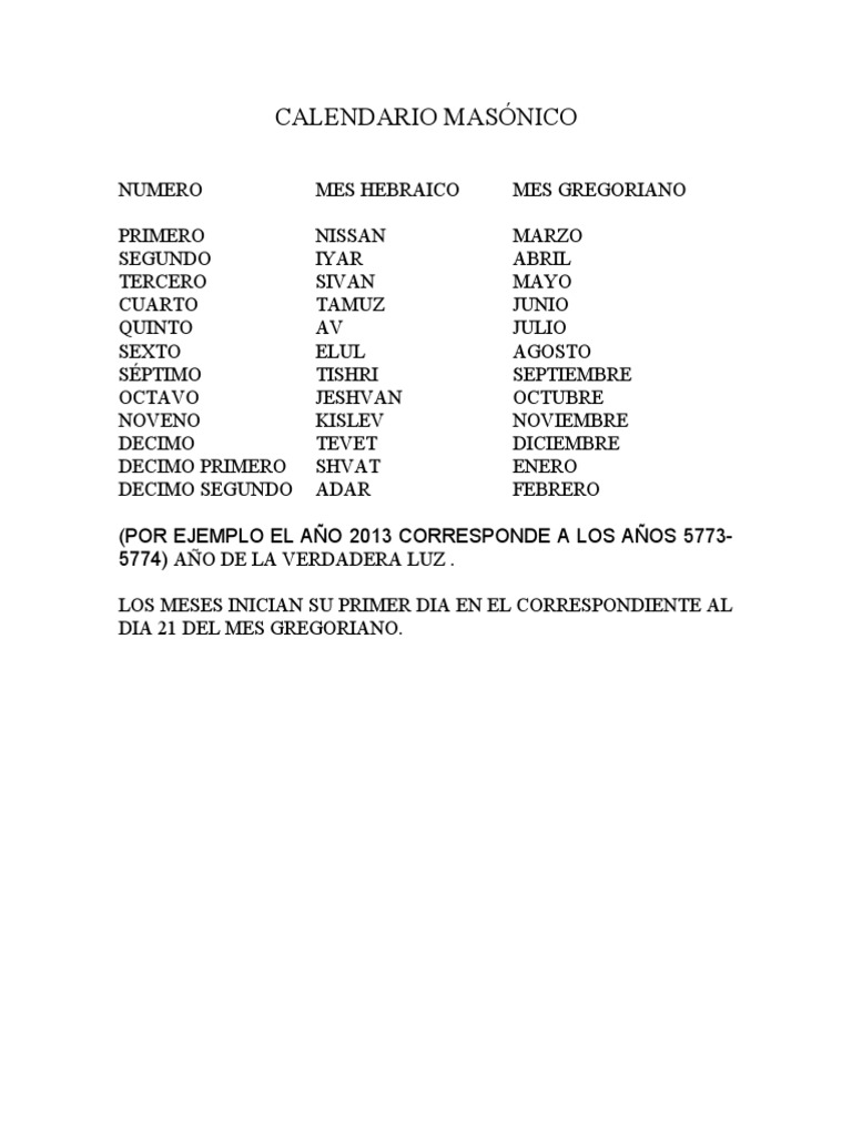 Calendario Masónico | PDF