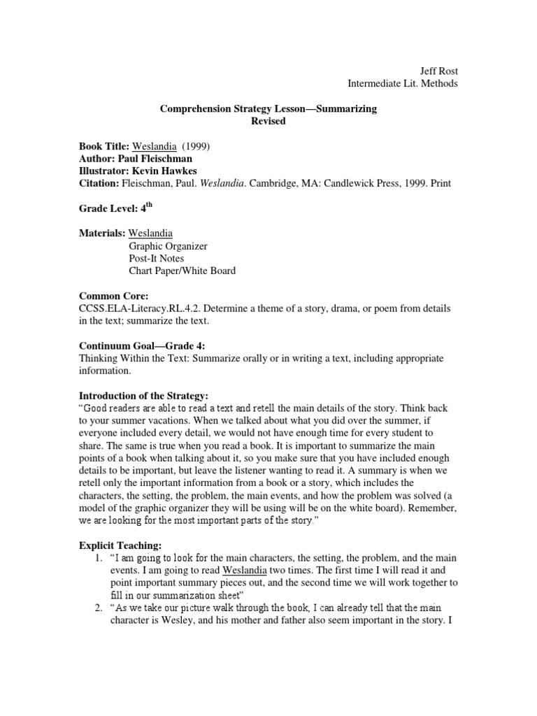Summarizing Lesson Plan Revised | PDF | Reading Comprehension | Learning