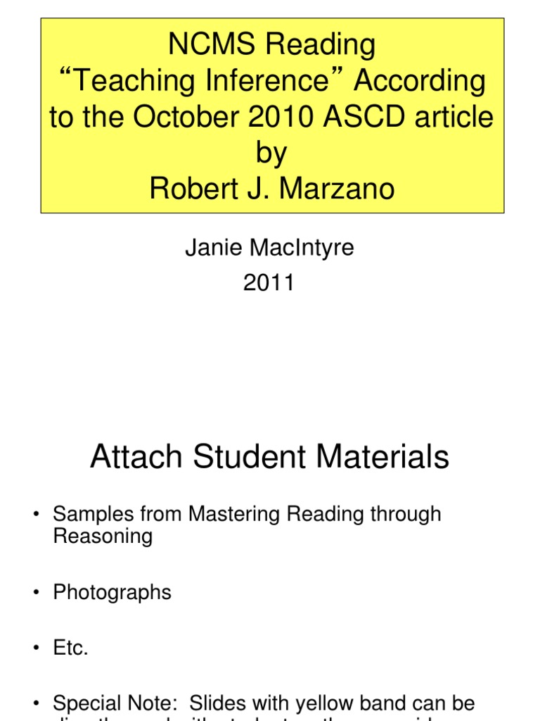 Thinking Maps NCMS Reading Inferences Marzano With ASCD Article | PDF ...
