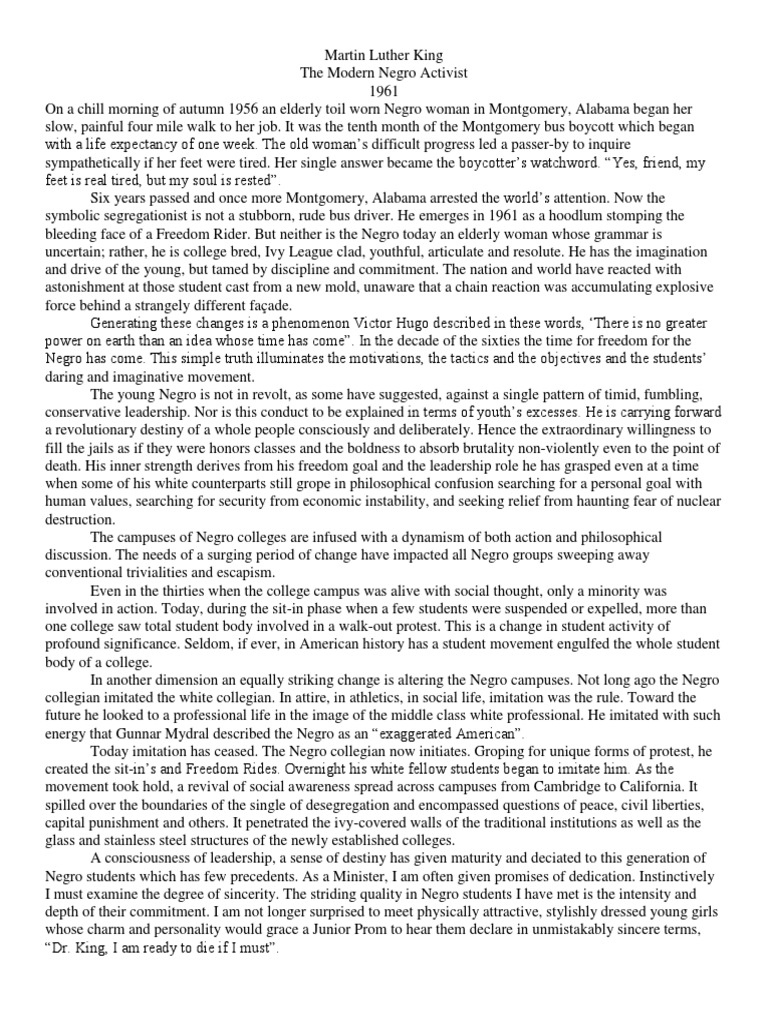 Martin Luther King Jr. - The Modern Negro Activist (1961) | PDF ...