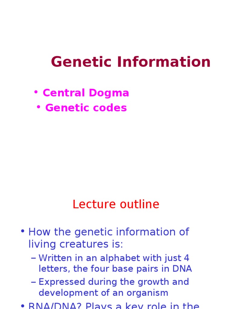 Genetic Information: - Central Dogma - Genetic Codes | PDF | Rna ...
