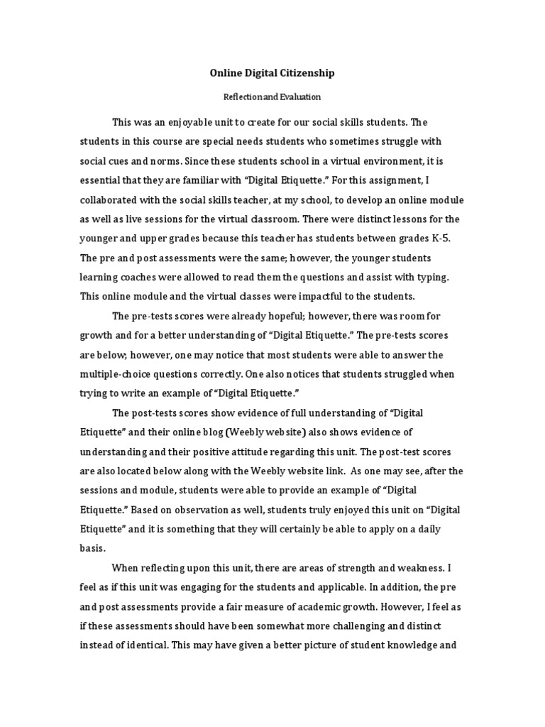 Digital Etiquette Reflection and Evaluation | PDF | Educational ...