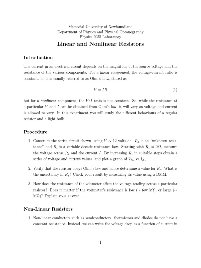 Linear and Nonlinear Resistors: X 1 1 X 1 R R | PDF