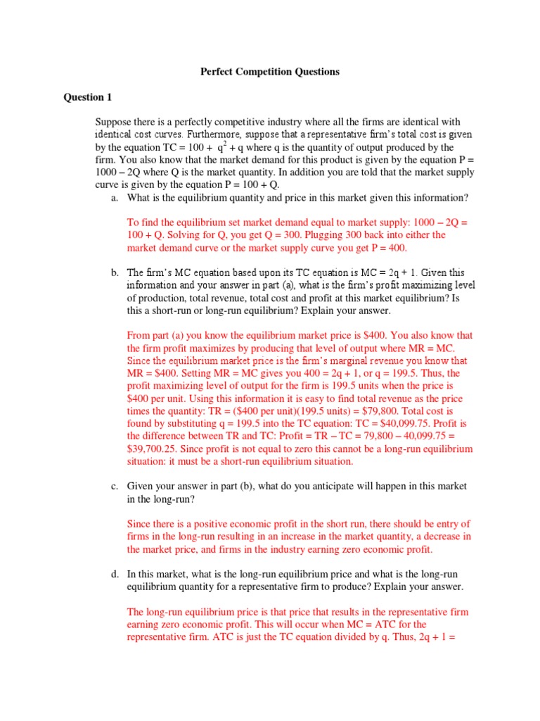 Answers to Summer 2010 Perfect Competition Questions | Perfect ...