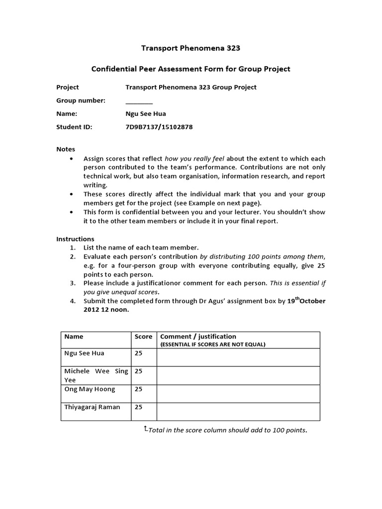 Confidential Peer Assessment Form TP 323 | PDF | Psychology | Science