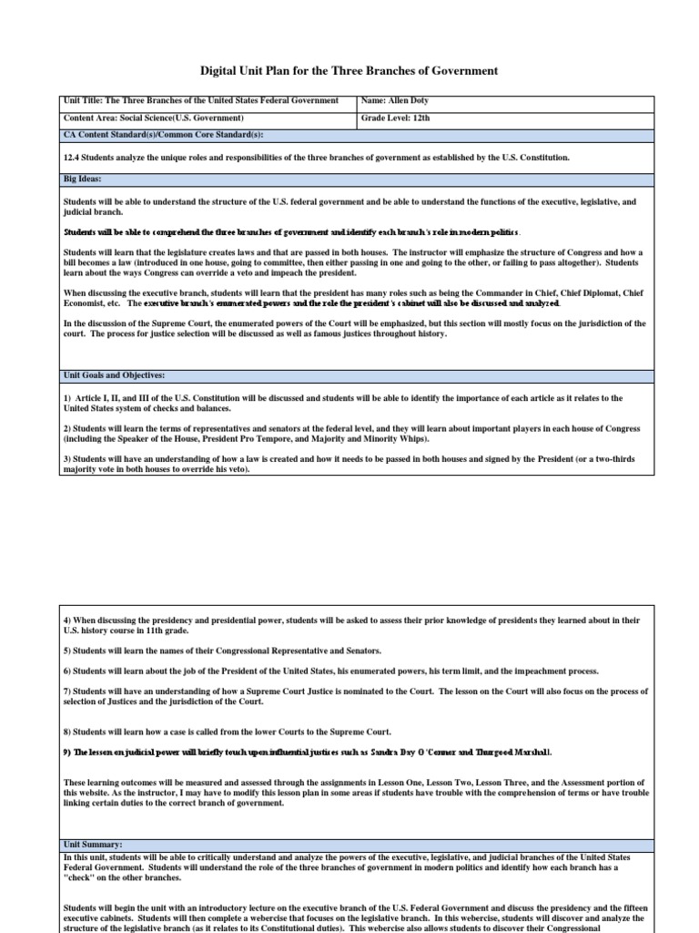 Understanding U.S. Government Branches | PDF | Federal Government Of ...