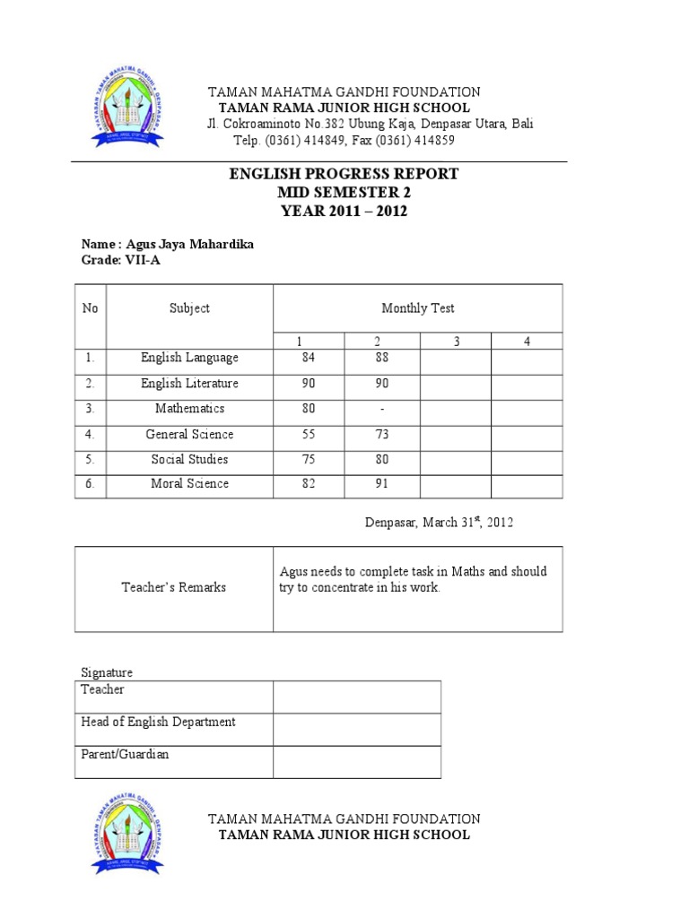 Mid Term Report - SMP7 | PDF | Secondary School | Middle Schools