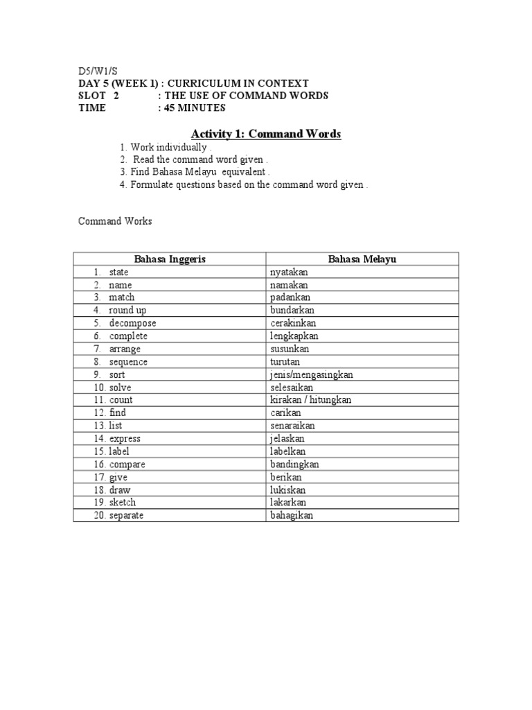 Command Words in English and Malay | PDF | Computers