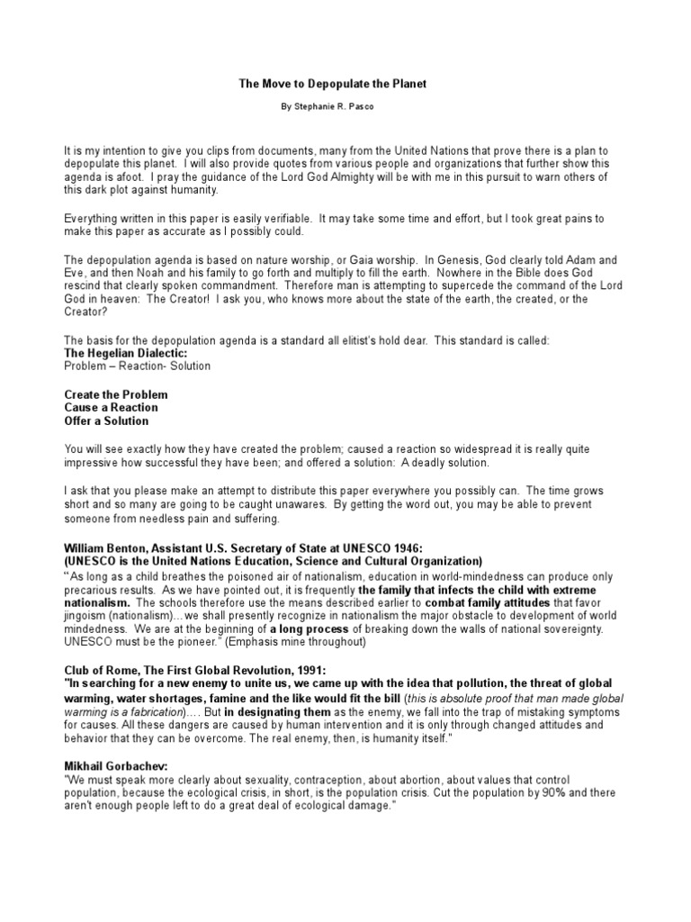 The Move To Depopulate The Planet | PDF | International Union For ...