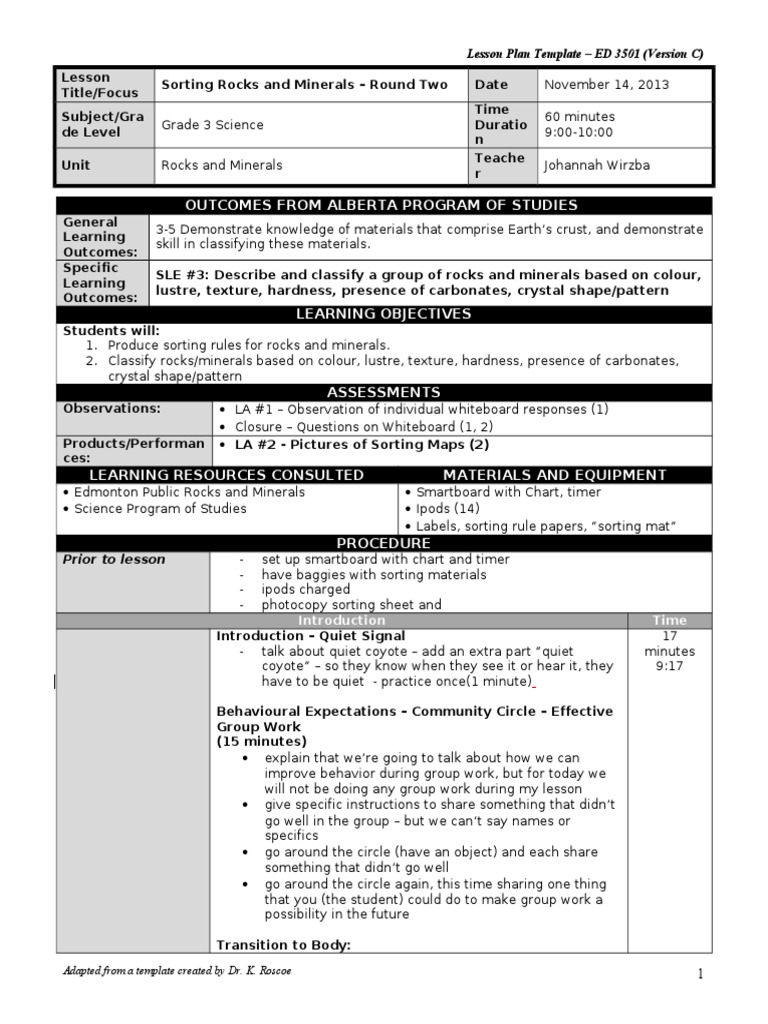 Grade 3 Lesson Plan: Sorting Rocks | PDF | Minerals | Mineralogy