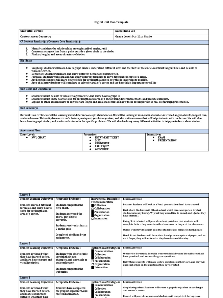 Digital Unit Plan Template 3 | PDF | Circle | Tangent
