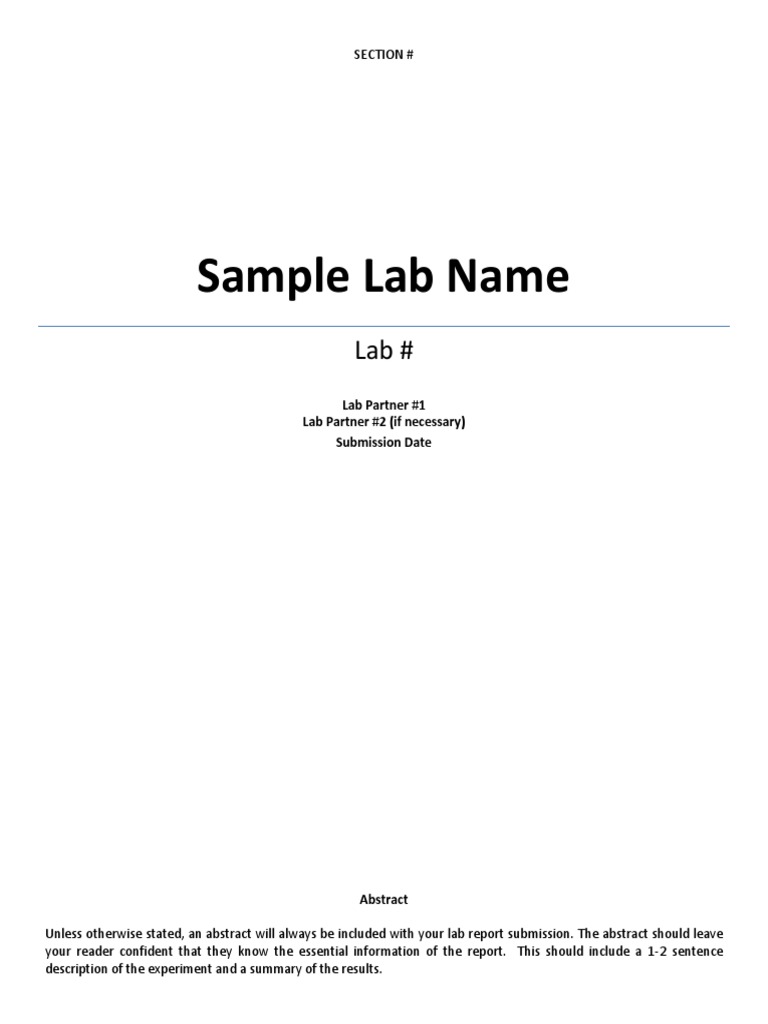Sample Lab Name: Lab Partner #1 Lab Partner #2 (If Necessary) Submission Date | PDF | Critical ...
