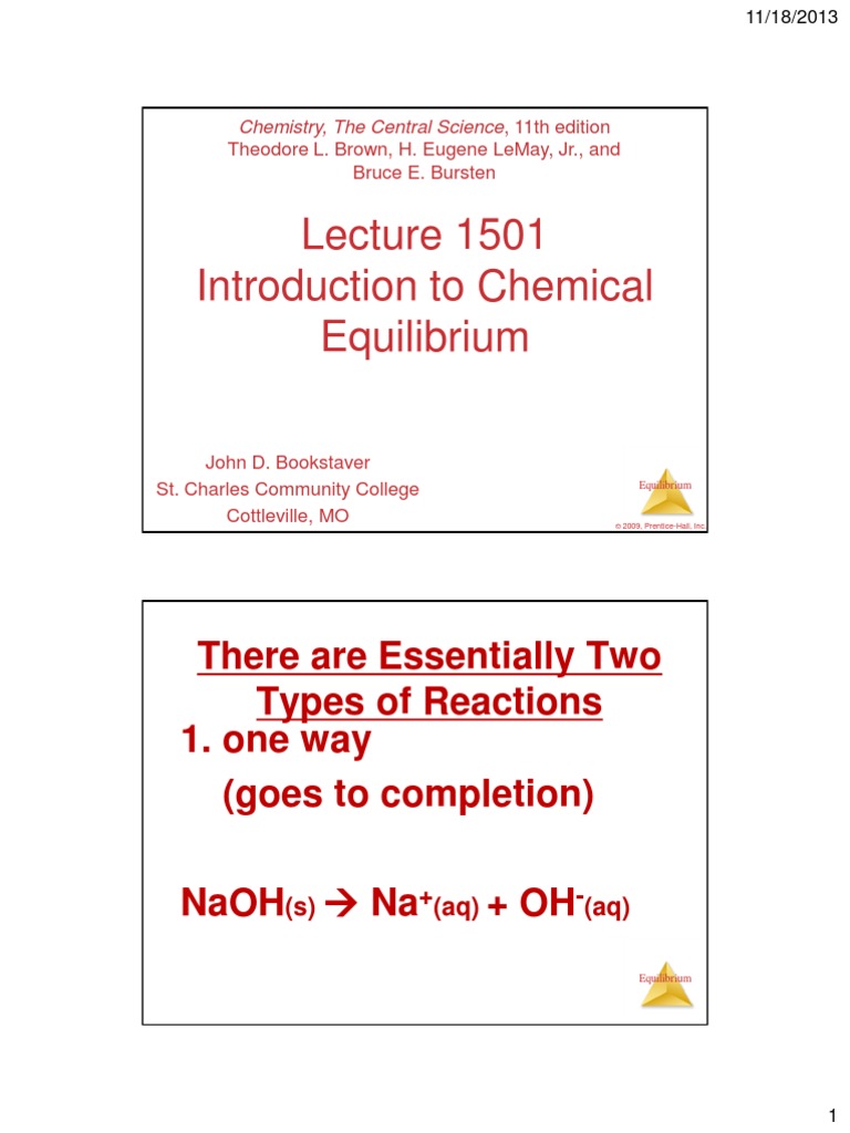 Lecture 1501 - Introduction To Chemical Equilibrium | PDF | Chemical ...