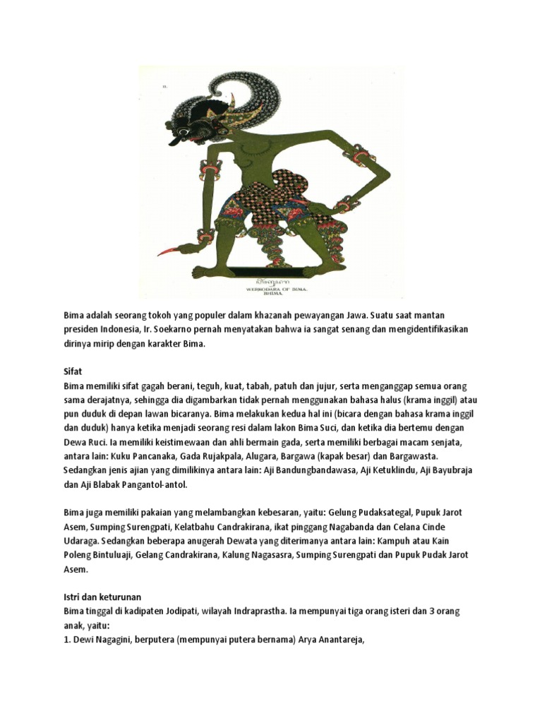 Bima Adalah Seorang Tokoh Yang Populer Dalam Khazanah Pewayangan Jawa | PDF