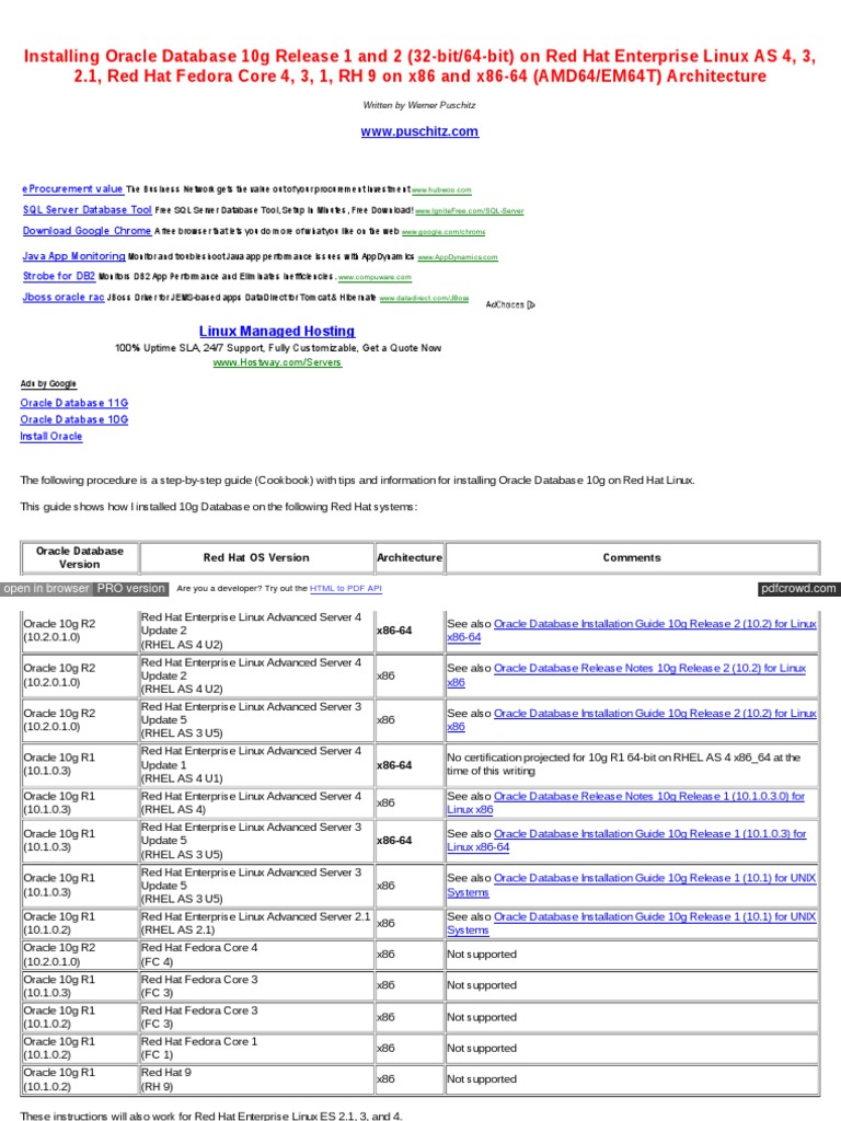 Installing Oracle 10g On Linux | PDF | Oracle Database | System Software