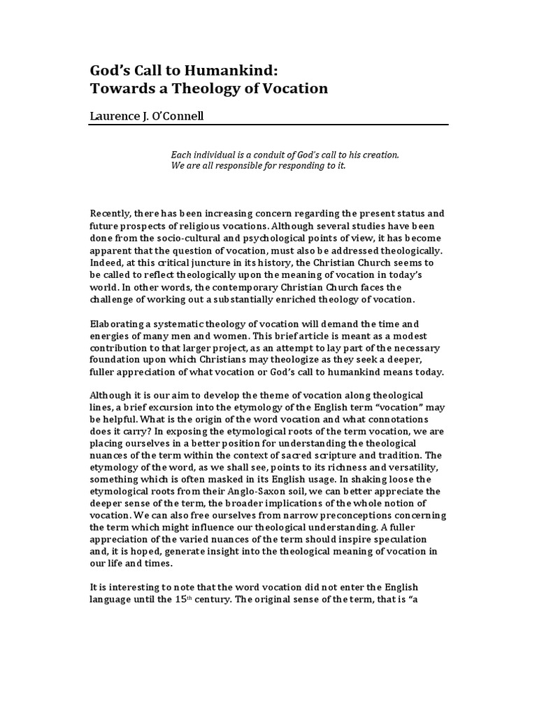 Theology of Vocation Explained | PDF | Ecclesiology | Catholic Church