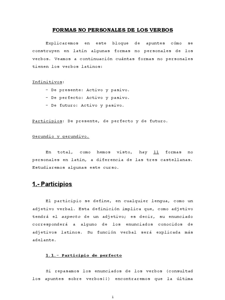 FORMAS NO PERSONALES DE LOS VERBOS | Verbo | Conjugación gramatical