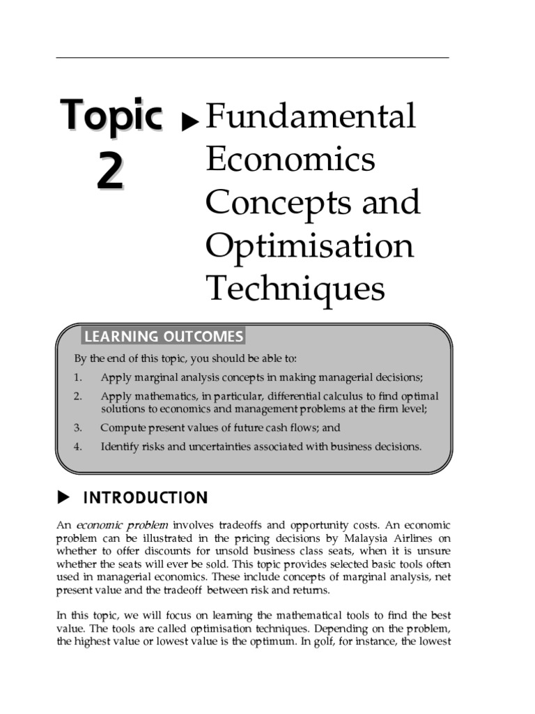 Topic 2 Fundamental Economic Conceptsand Optimisation Techniques | PDF ...