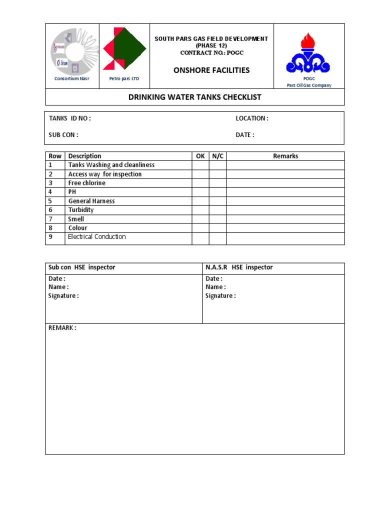 Water Tanks Checklist | PDF