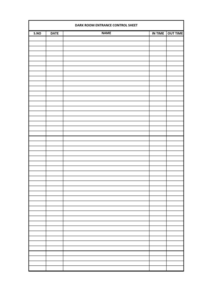 Dark Room Control Sheet | PDF