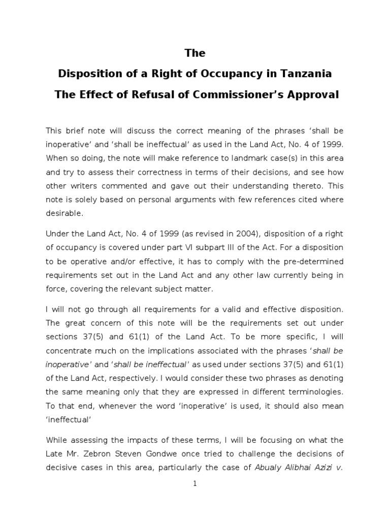 Disposition of Occupancy Rights in Tanzania | PDF | Business Law ...