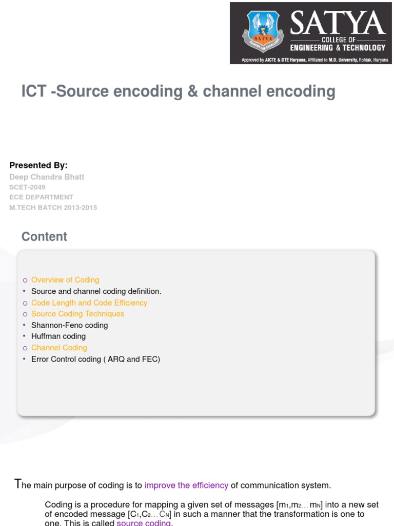 ICT (Source Encoding & Channel Encoding) | PDF | Error Detection And ...