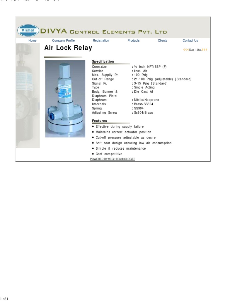 Air Lock Relay Specifications and Features | PDF