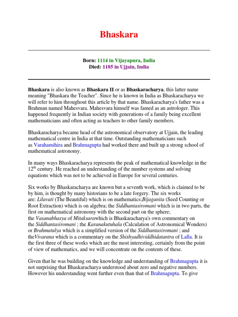 Bhaskara | PDF | Mathematical Objects | Elementary Mathematics
