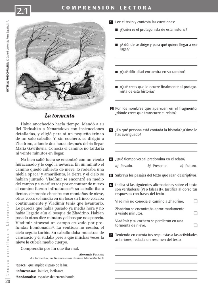 La Tormenta: Comprensión Lectora | PDF | Adjetivo | Palabra