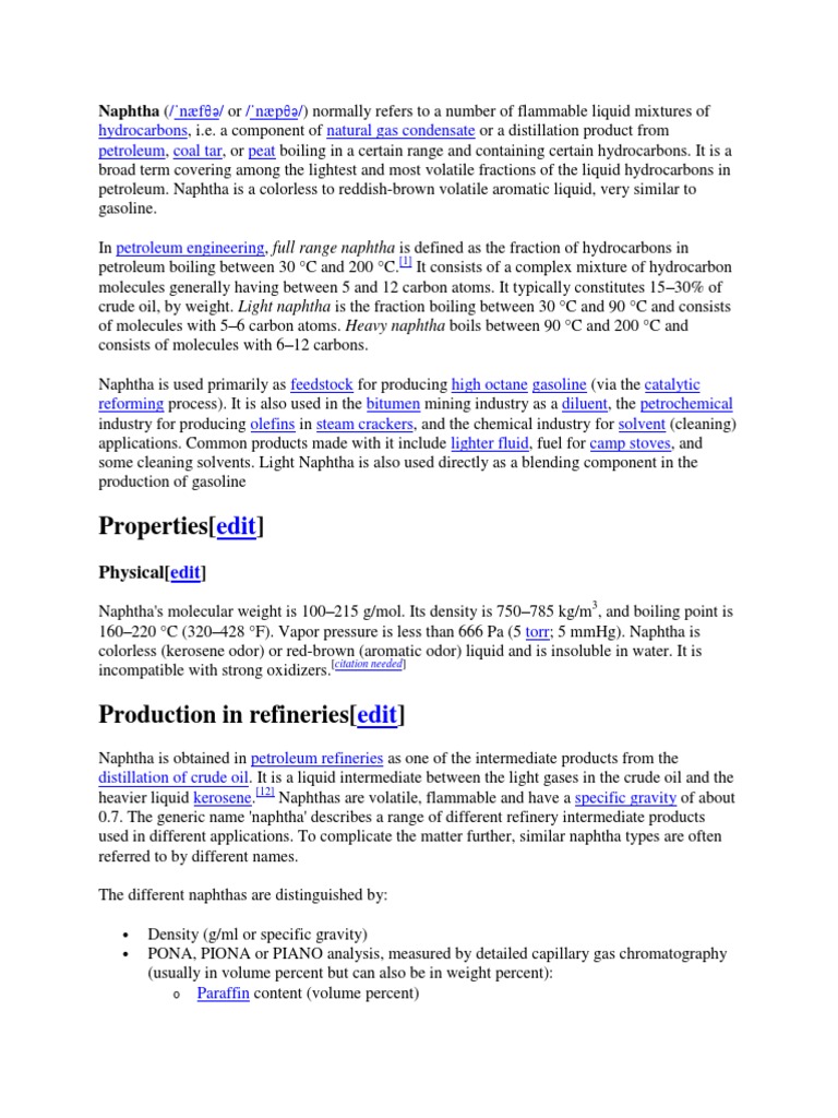 Properties : Naphtha ( | PDF | Petroleum | Oil Refinery