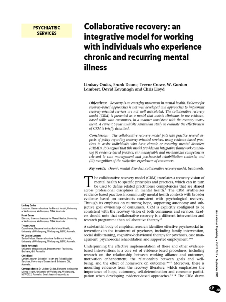 Collaborative Recovery An Integrative Model | PDF | Recovery Approach ...