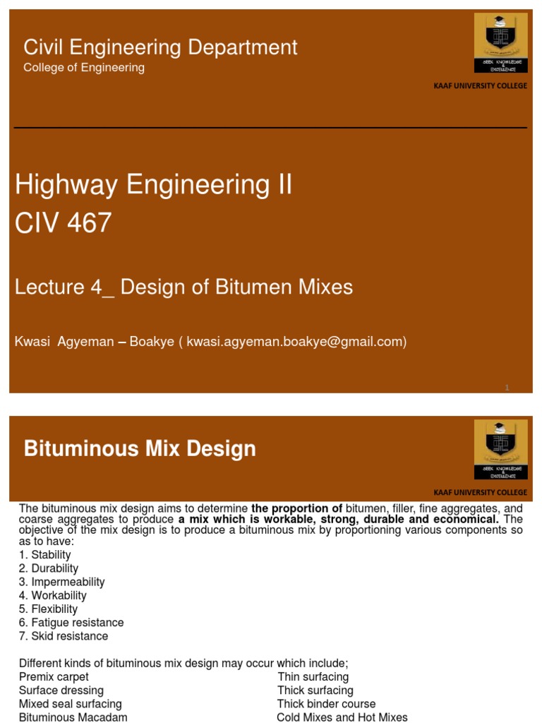 4 - Design of Bitumen Mixes | PDF | Asphalt | Road Surface