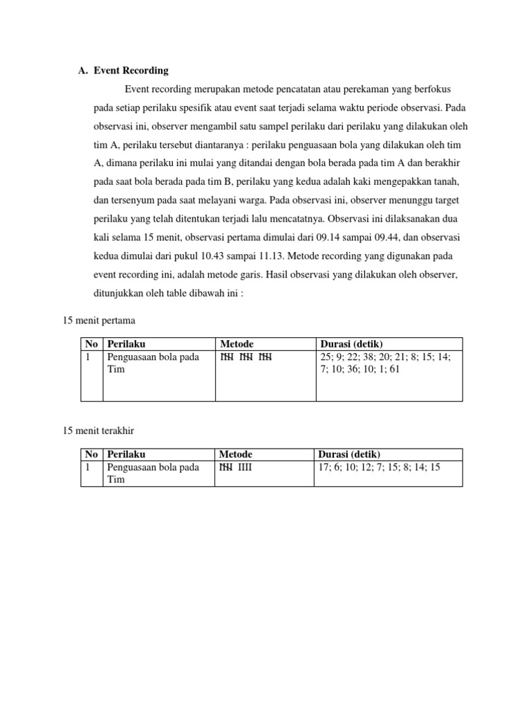 Event Recording Observasi Pertandingan | PDF