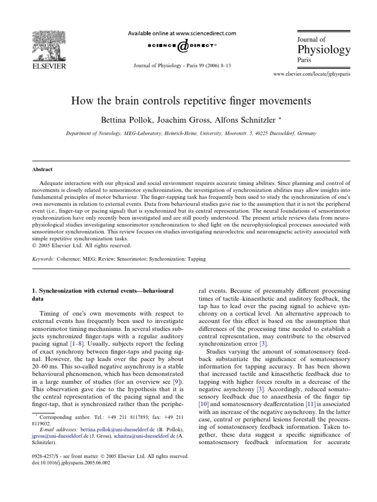How The Brain Controls Repetitive Finger Movements | PDF | Neural ...