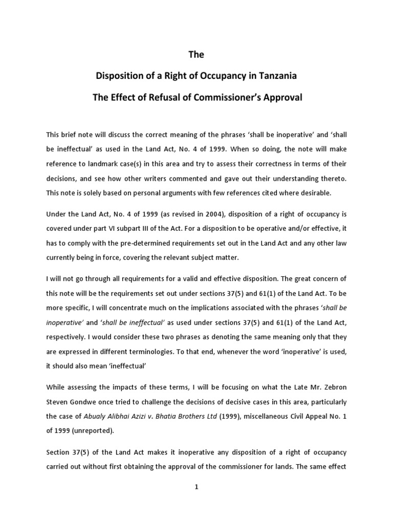 Disposition of A Right of Occupancy in Tanzania | PDF | Government ...