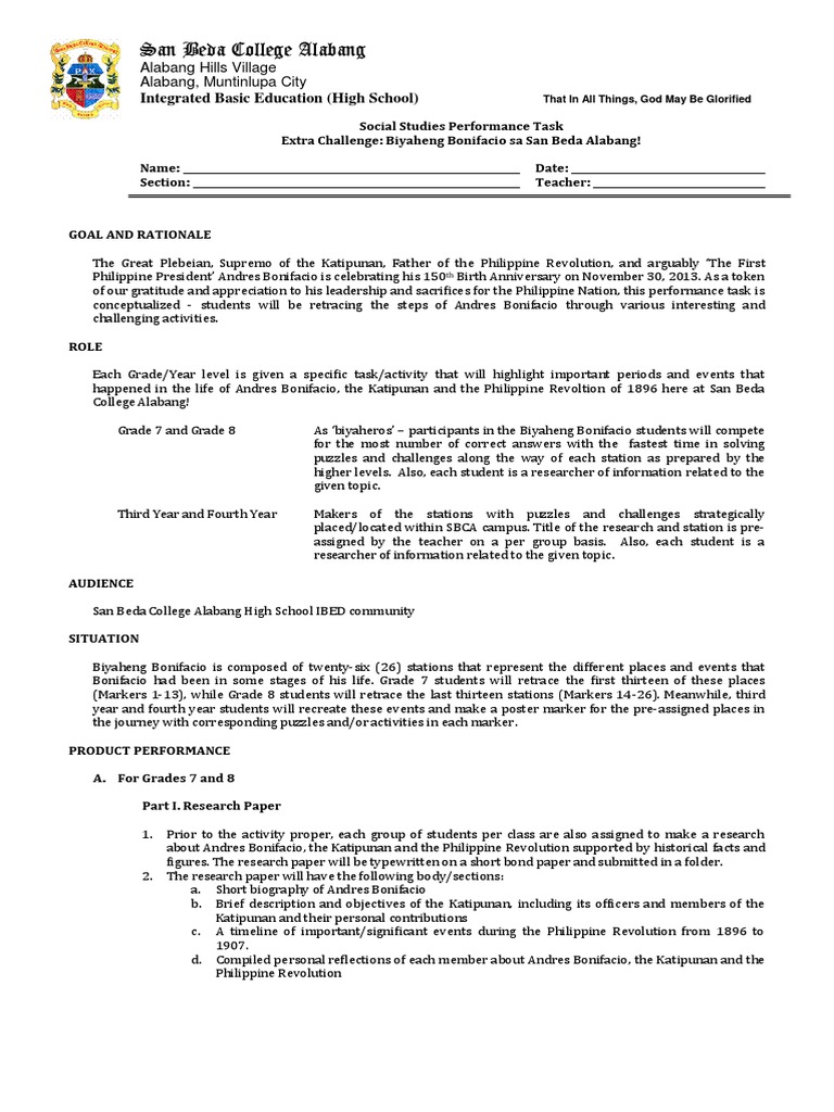 SS IV - Major Performance Task 3Q 2013-2014 | PDF | Schools