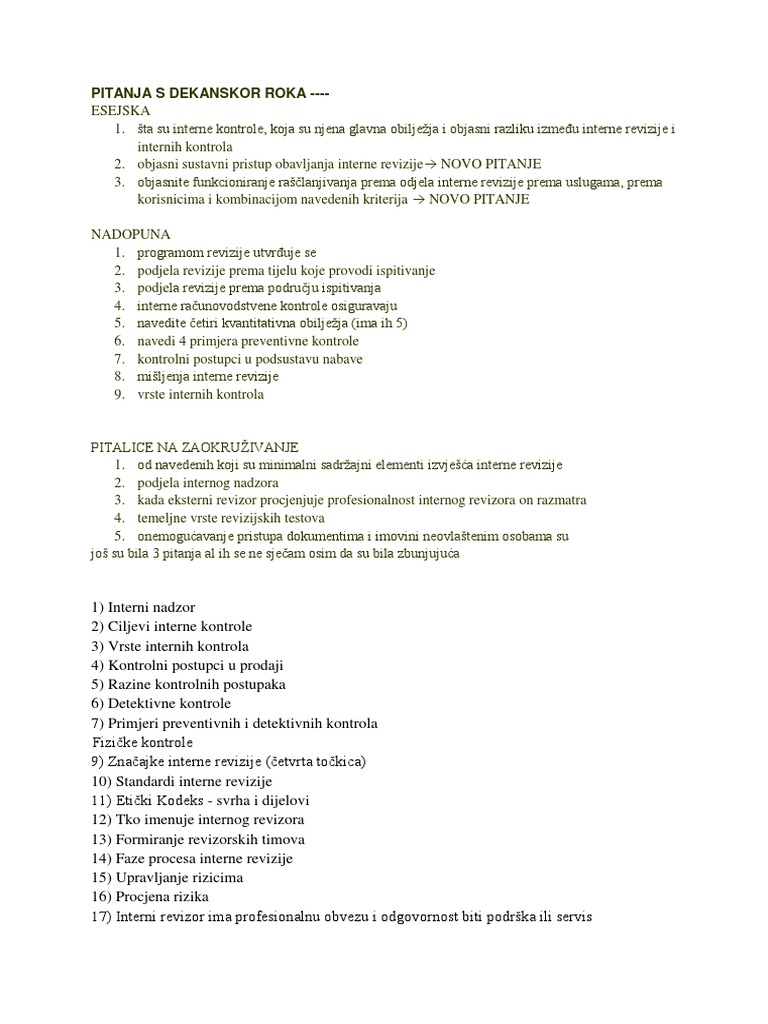 Interna Revizija - Primjeri Ispita | PDF