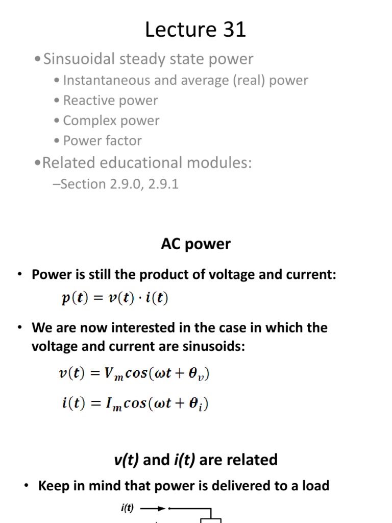 Sinsuoidal Steady State Power | Download Free PDF | Ac Power | Root Mean Square