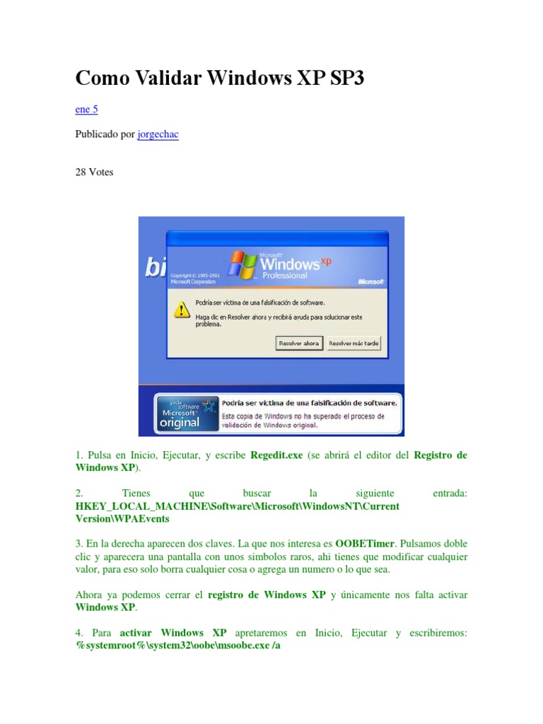 Como Validar Windows XP SP3 | PDF | Windows XP | Microsoft Windows