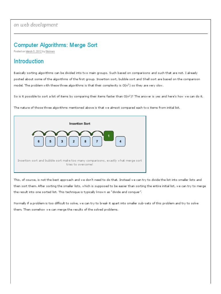 Computer Algorithms Merge Sort On Web Development Pdf Algorithms 2487