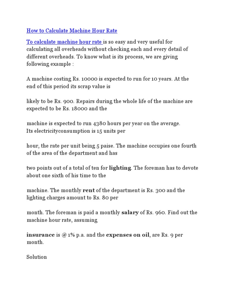 How To Calculate Machine Hour Rate Hour Machines