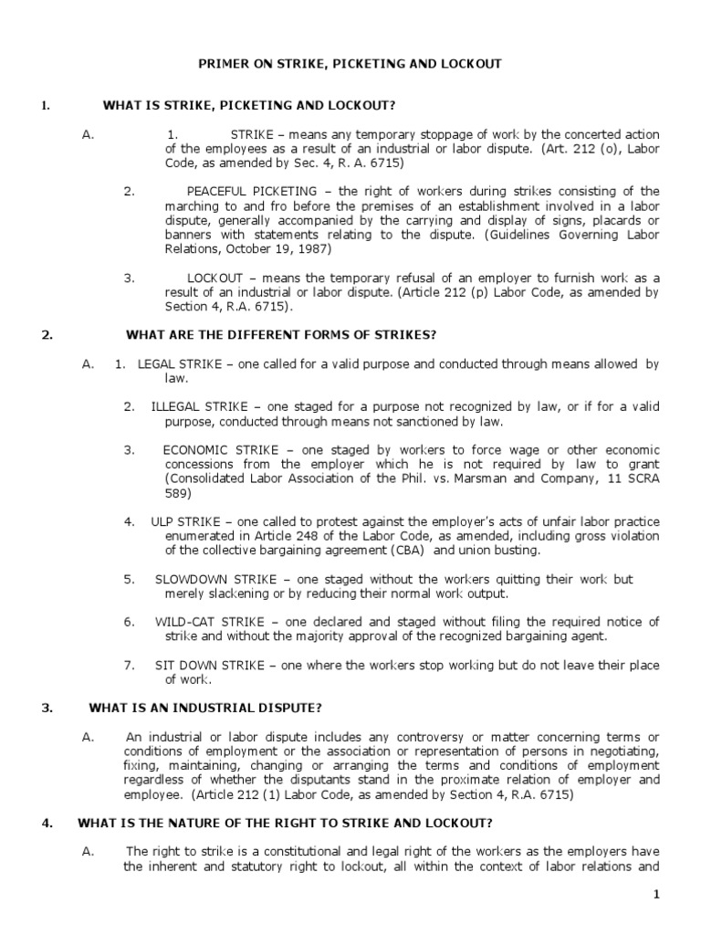 Primer on Strikes and Picketing Rights | PDF | Strike Action ...