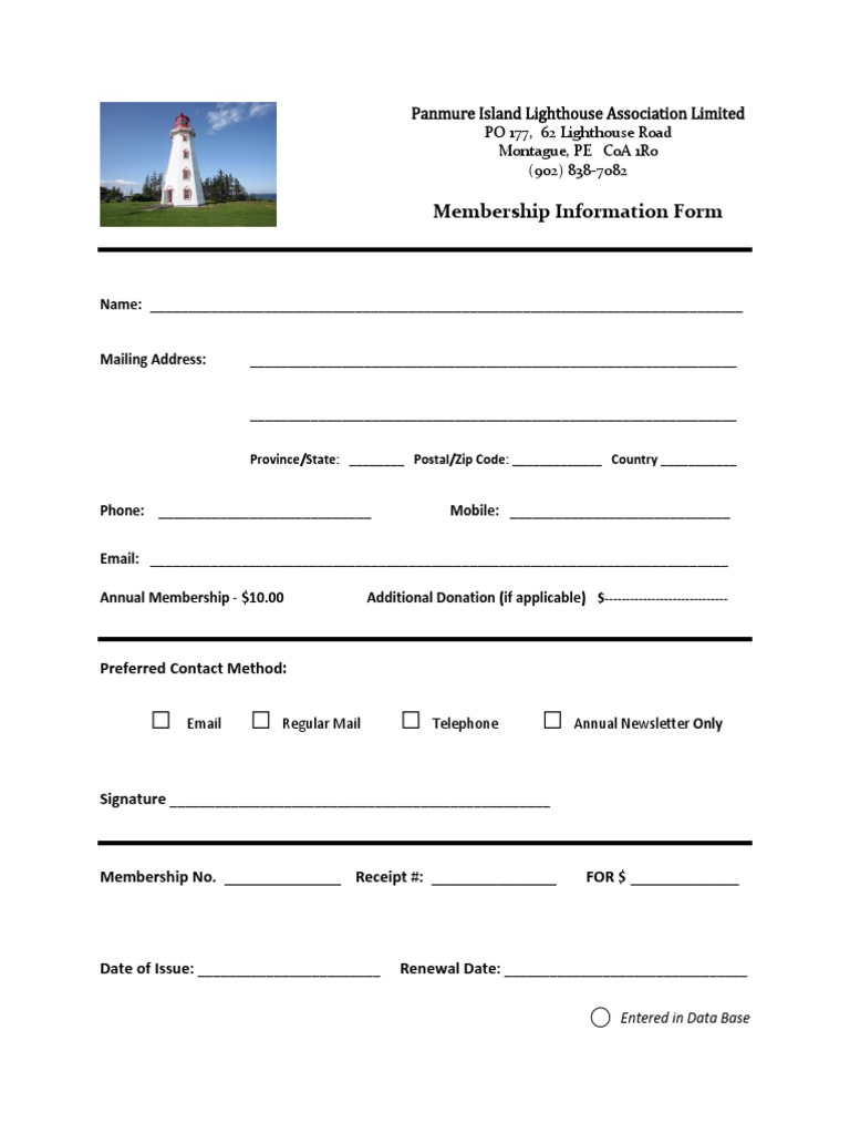 Panmure Island Lighthouse Membership Form | PDF